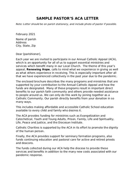 Sample Pastors Aca Letter Doc Template Pdffiller