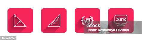 삼각형의 세트 앵글 바이섹터 삼각형 눈금자 사각형 루트 X 글리프 및 긴 그림자가 있는 Xyz 좌표 시스템 빨간색 사각형 버튼입니다 벡터 규모에 대한 스톡 벡터 아트 및