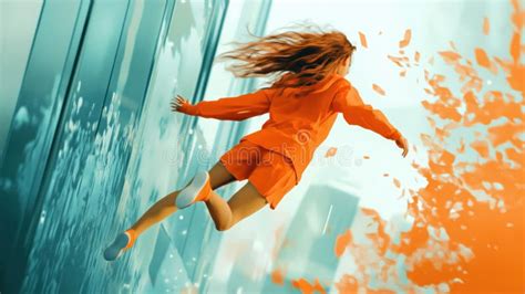 Girl Flying In Orange Outfit Dynamic Motion Abstract Background Stock Image Image Of Freedom