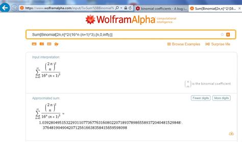 Binomial Coefficients A Bug In Wolfram Alpha About An Infinite Series Mathematics Stack