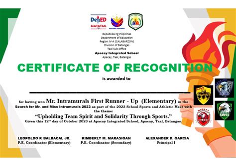 Certificates Mr And Miss Intramurals Recognition Pdf