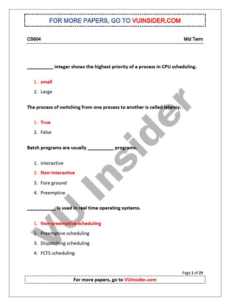 Cs604 Mid Term Past Papers Mega File Pdf Scheduling Computing