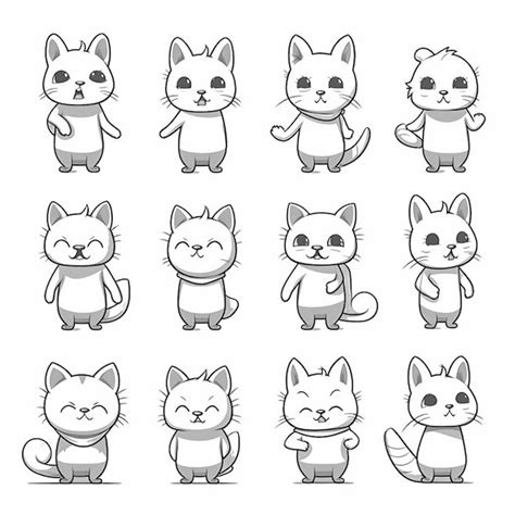 Premium Photo A Cute Cat Cartoon Sticker Line Art Drawing