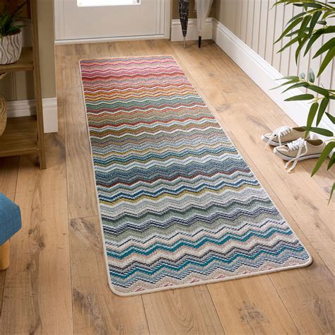 My Mat Candy Rainbow Zig Zag Stain Resistant Runner 67 X 200cm Wilko