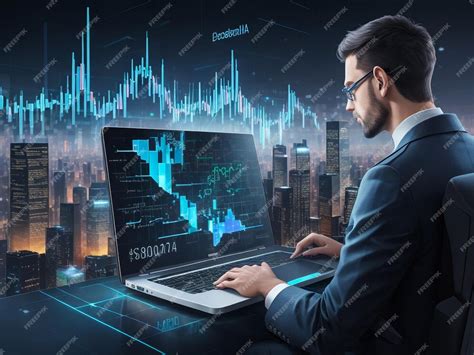 Premium Photo Hacker Using Computer With Stock Charts And Business