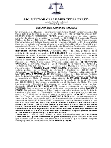 Declaracin Jurada Pdf República Dominicana