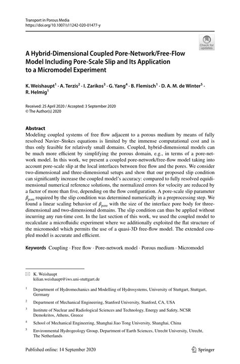 Pdf A Hybrid Dimensional Coupled Pore Networkfree Flow Model