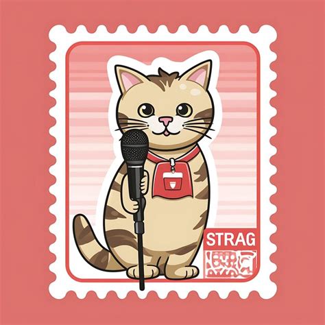 Premium Ai Image Stamp Card Singapura Cat With News Reporter Attire Holding A Tiny Micro
