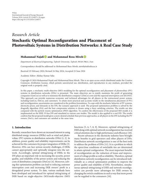 Pdf Stochastic Optimal Reconfiguration And Placement Of Photovoltaic Systems In Distribution