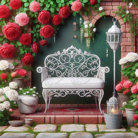 بک گراند دیجیتال باغ گل رز با چیدمان ایرانی کد 80027ویژه عکس گراف عکس گراف