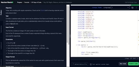 Hackerrank Challenge Regex Patterns And Intro To Databases Vinoth