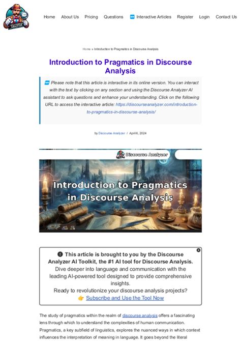 Pdf Introduction To Pragmatics In Discourse Analysis