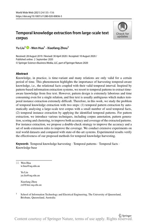 Temporal Knowledge Extraction From Large Scale Text Corpus Request Pdf