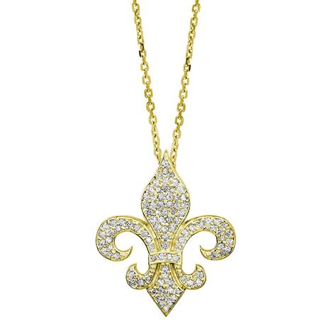 Large Diamond Fleur De Lis Pendant And Chain In 14k Yellow Gold Sziro
