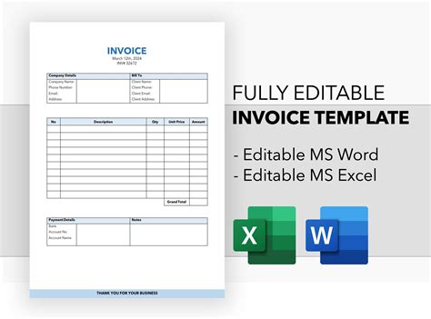 Editable Invoice Template Word Business Invoice Template Word Microsoft Excel Professional