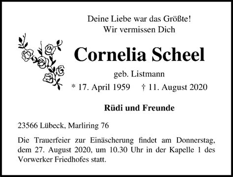 Traueranzeigen Von Cornelia Scheel Trauer Anzeigen De