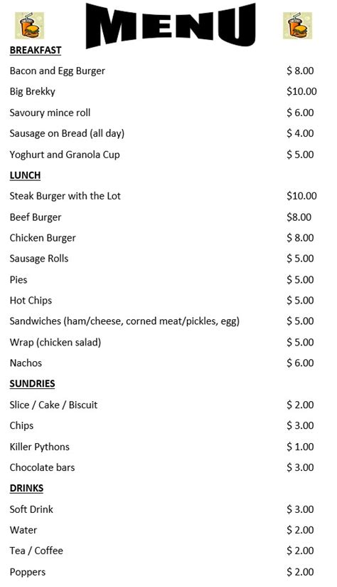 Here It Is Folks The Menu For Condamine Bell Campdraft