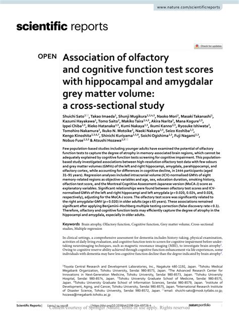 Pdf Association Of Olfactory And Cognitive Function Test Scores With Hippocampal And Amygdalar
