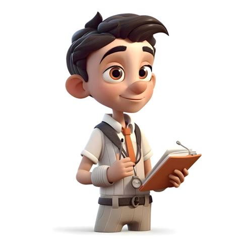 Premium Ai Image 3d Render Of Little Boy With Notepad And Pen On