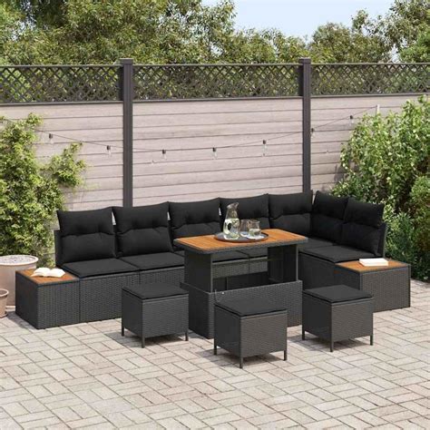 Garden Sofa Set With Cushion 10 Pcs Black Poly Rattan Vidaxl Big W