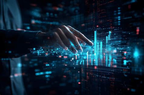 Hand Interacting With A Holographic Interface Displaying Data And Charts Stock Illustration