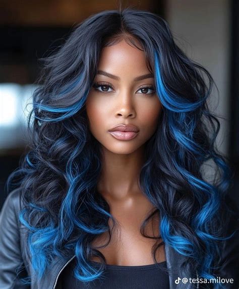 Royal Blue And Black Hair Blue And Black Highlights Blue To Black