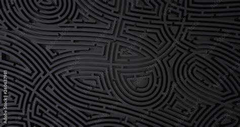 3d Render Of Complicated Black Maze Abstract White Background Stock