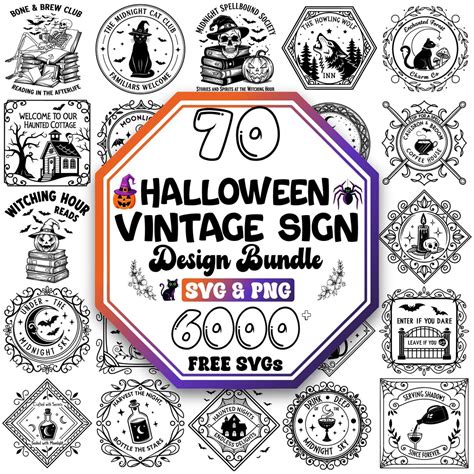 Halloween Vintage Sign Svg Bundle Spooky Quotes Witch Signs Digital