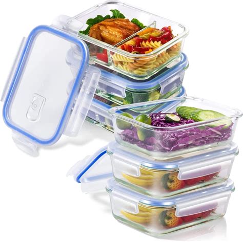 Midyb Boîtes De Conservation Alimentaires En Verre Avec Couvercles Verrouillables 6 Récipients