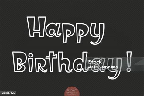 손으로 그린된 글자행복 한 생일 우아한 현대 필기 서 예 잉크 그림 벡터 어두운 배경에 타이 포 그래피 포스터입니다 카드 초대장 인쇄 등 결혼식에 대한 스톡 벡터 아트 및