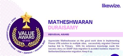 Matheshwaran D On Linkedin Individualaward Team Thankyou Likewize Lifeatlikewize