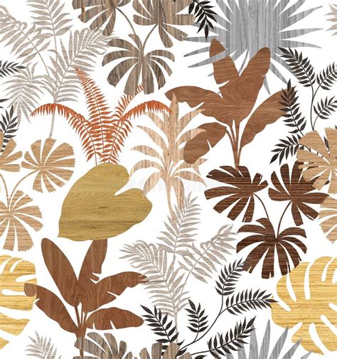 Seamless Pattern Leaf Graphics Wooden Texture Surface With Tropical