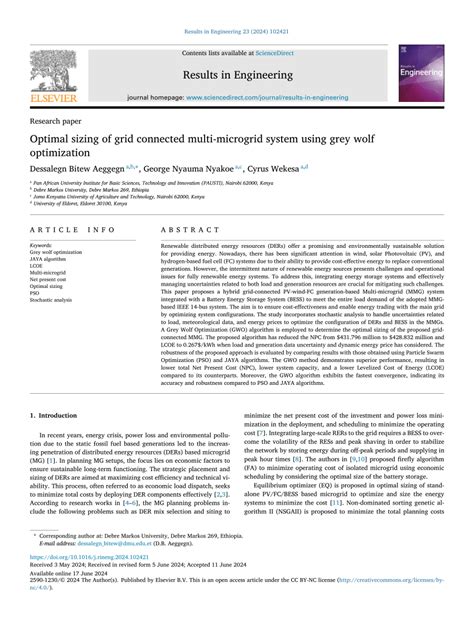 pdf optimal sizing of grid connected multi microgrid system using