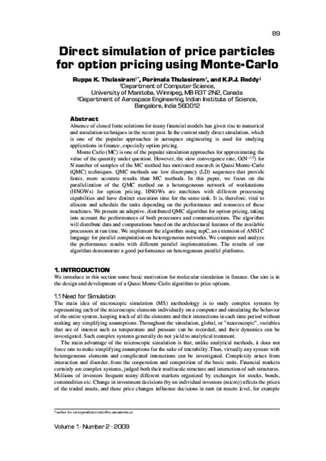 Pdf Direct Simulation Of Price Particles For Option Pricing Using