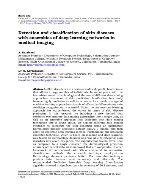 PDF Detection And Classification Of Skin Diseases With Ensembles Of Deep Learning Networks In