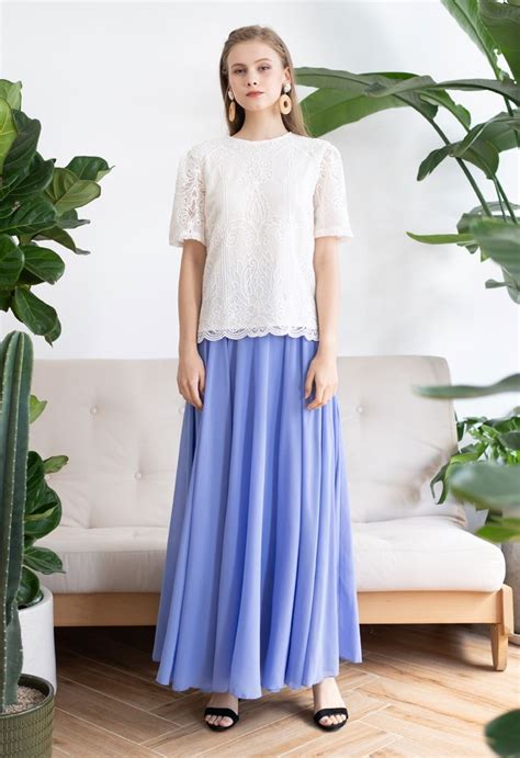 Timeless Favorite Chiffon Maxi Skirt In Light Blue Retro Indie And