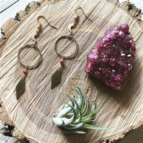 Rubies And Tiny Moons 🌹 Gold Moon Necklace Tassel Necklace Boho