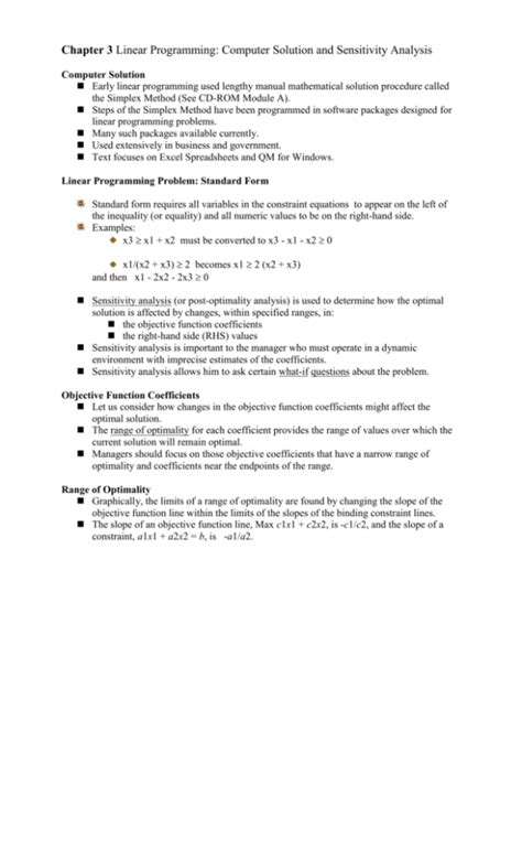 Linear Programming Computer Solution And Sensitivity Analysis