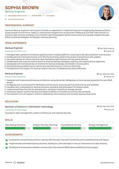 10 Backup Engineer Resume Samples And Templates For 2025