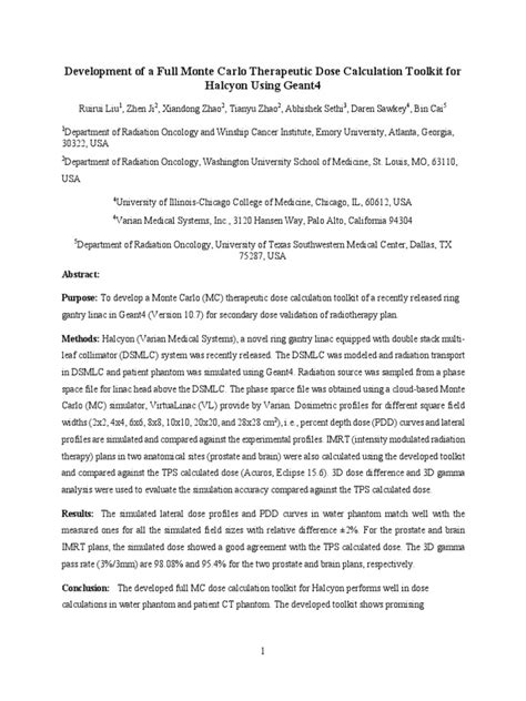 Development Of A Dose Calculation Toolkit Using G4 Pdf Radiation