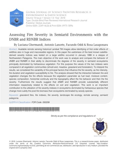 Pdf Assessing Fire Severity In Semiarid Environments With The Dnbr And Rdnbr Indices