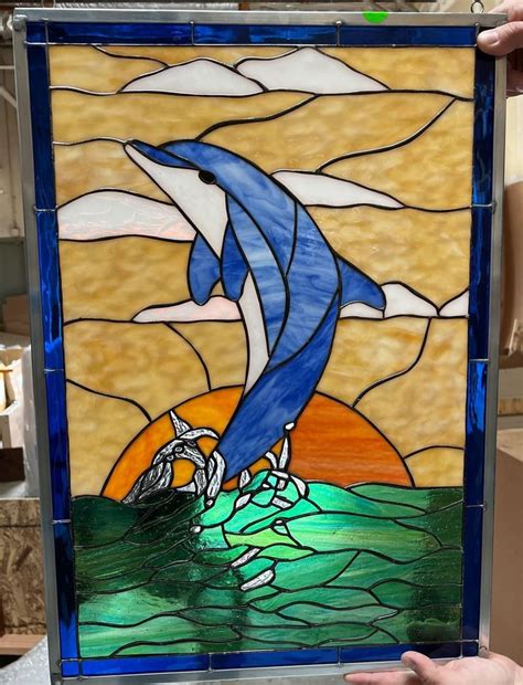 Dolphin And Sunset Window Panel Dolphin And Sunset Stained Glass