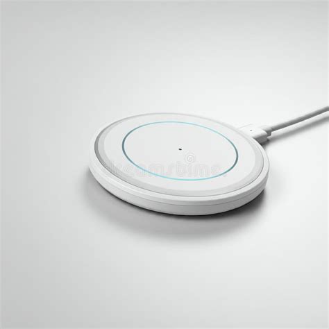 Round White Wireless Charging Pad With A Blue Led Indicator And A Usb Cable Stock Illustration