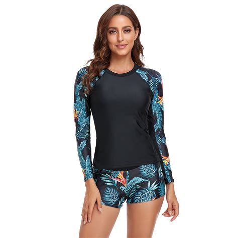 Women Rash Guard Long Sleeve Swimsuits Uv Upf 50 Two Piece Swim Shirt