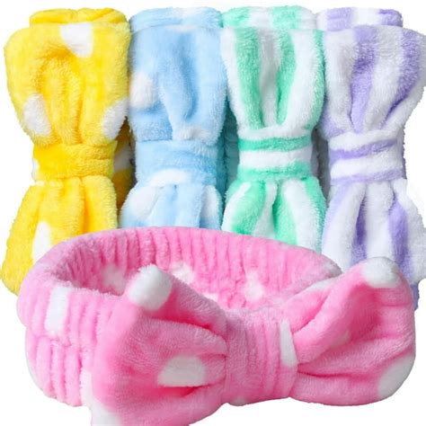 6 Pcs Spa Bow Coral Fleece Headbandscolourful Elastic Makeup Headband