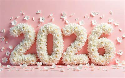 Download 3d 2026 Digits Made Of White Roses 4k Pink Background 3d
