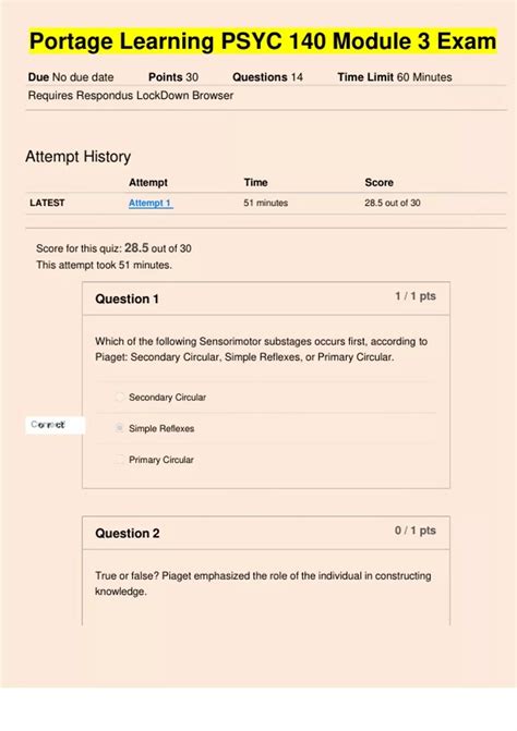 Portage Learning Psyc 140 Module 3 Exam Latest 20242025 Portage