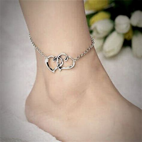Womens Double Heart Anklets Cute Ankle Bracelets Urban Fashion Jewelry