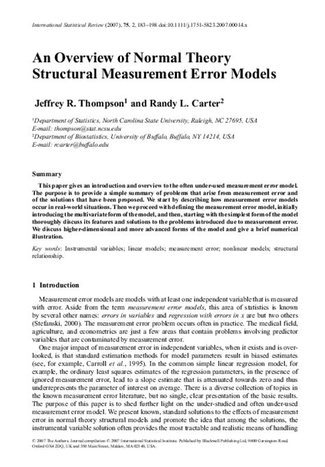 Pdf An Overview Of Normal Theory Structural Measurement Error Models
