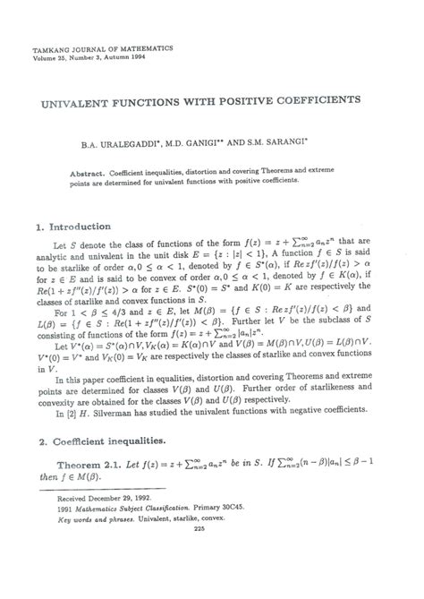 Pdf Univalent Functions With Positive Coefficients